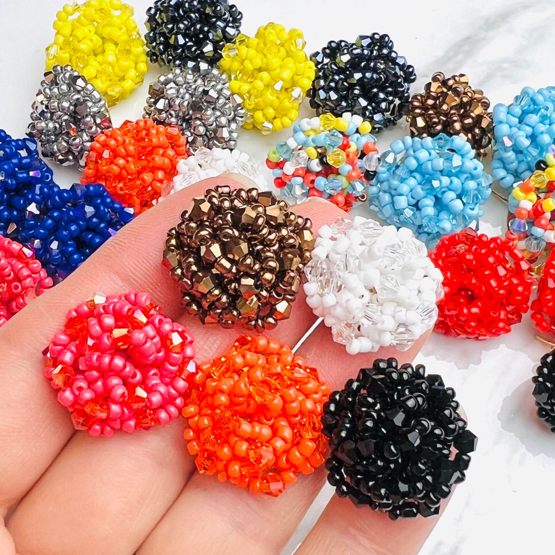 6 Bead Beaded Earrings 18mm Round Circle Stud Post & Backs W/connector ...
