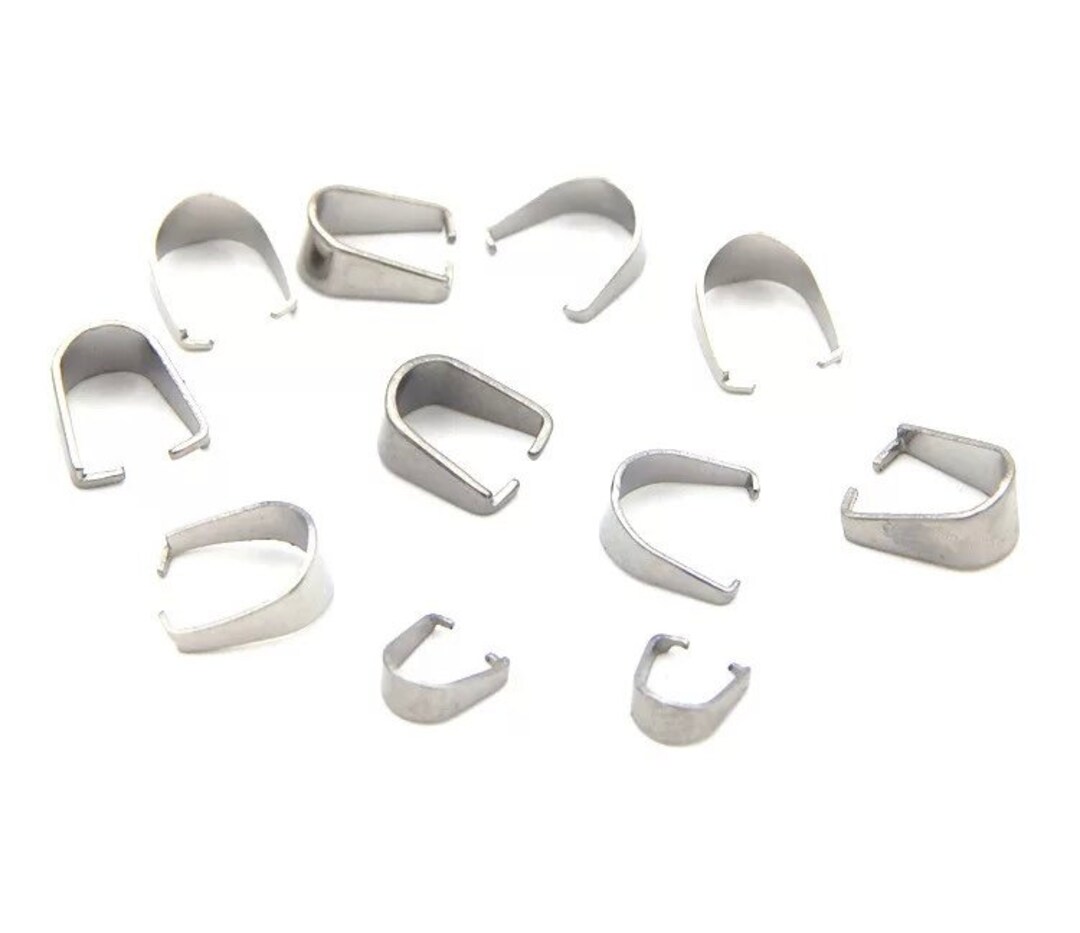 BULK 50 Pieces Stainless Steel Silver Slide on Pinch Clip Bails Sizes ...