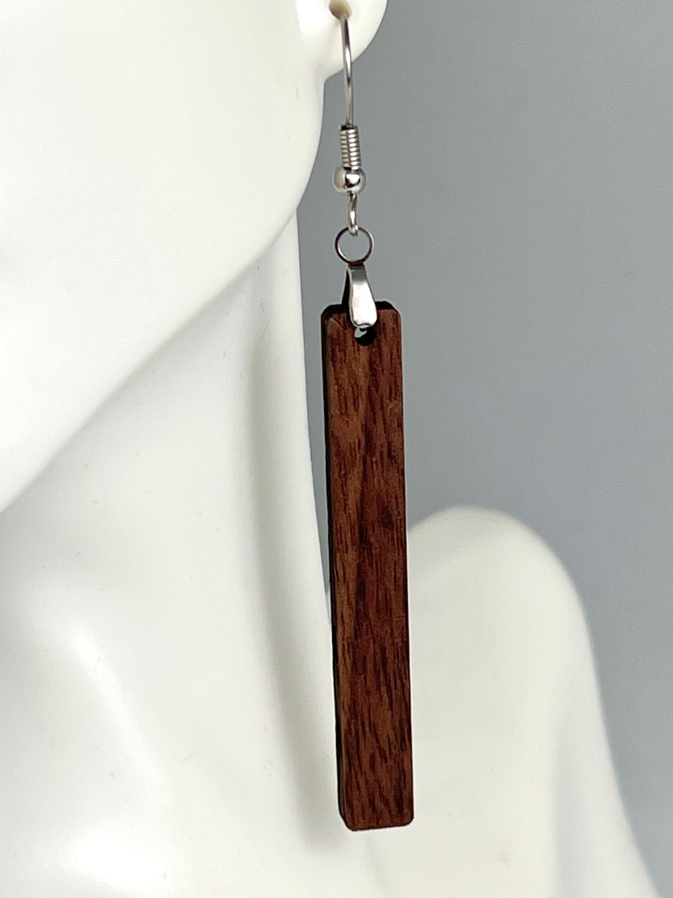 Handmade Walnut Wood Wooden Bar Rectangle Matchstick Earrings Pair - Etsy