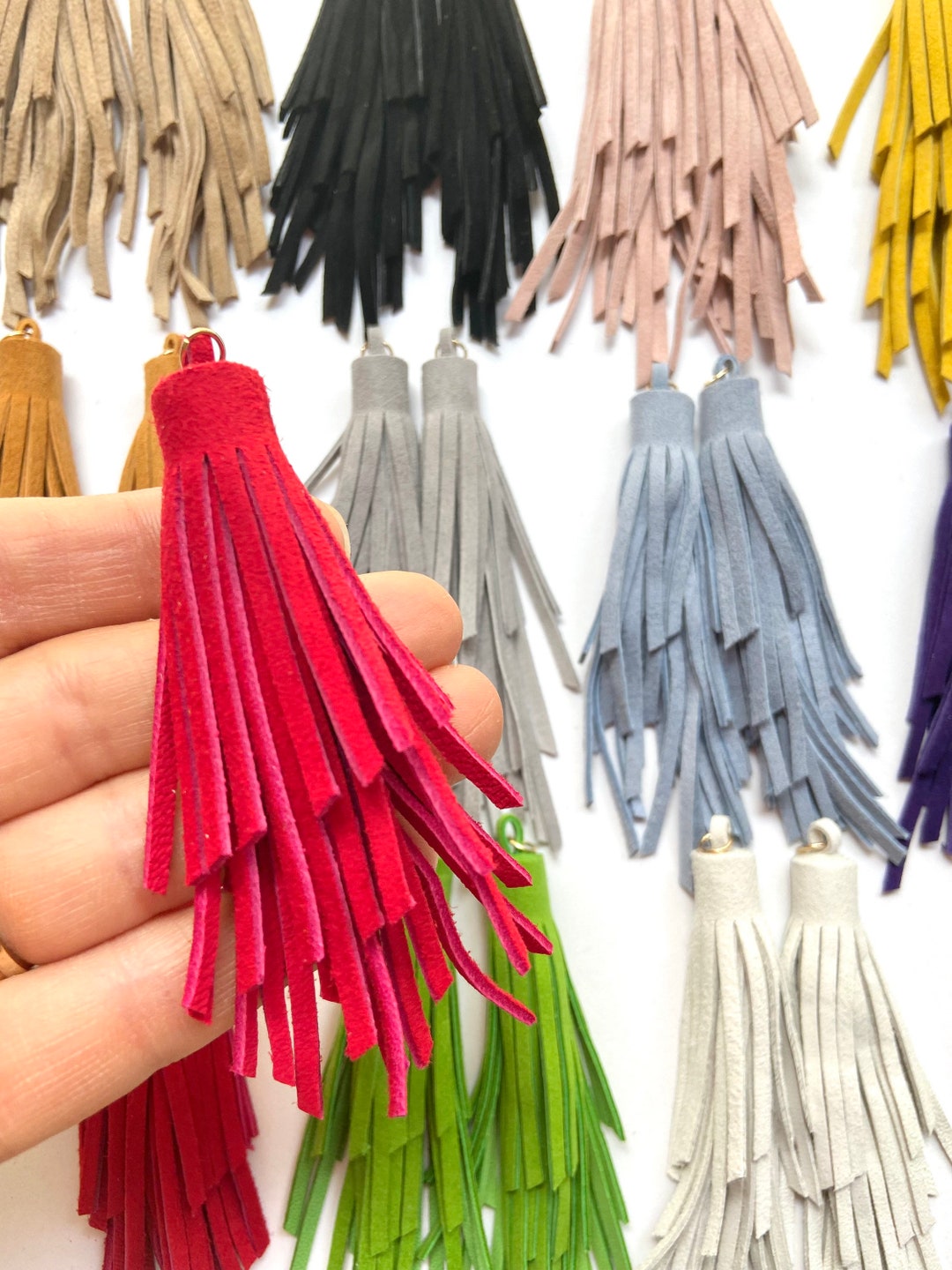 Set of 4 Leather 4 Earring Tassel Tassels W/connector Loop Gold Jump ...