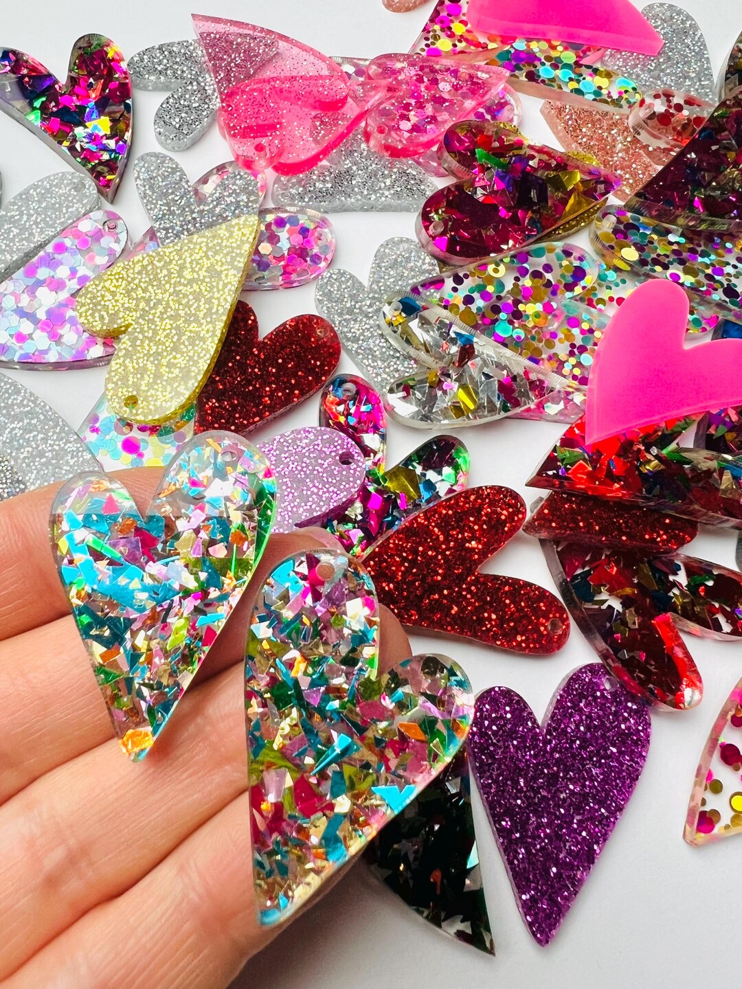24 Pieces Grab Bag Surprise Mix of Glitter Heart Acrylic Earring Blanks ...