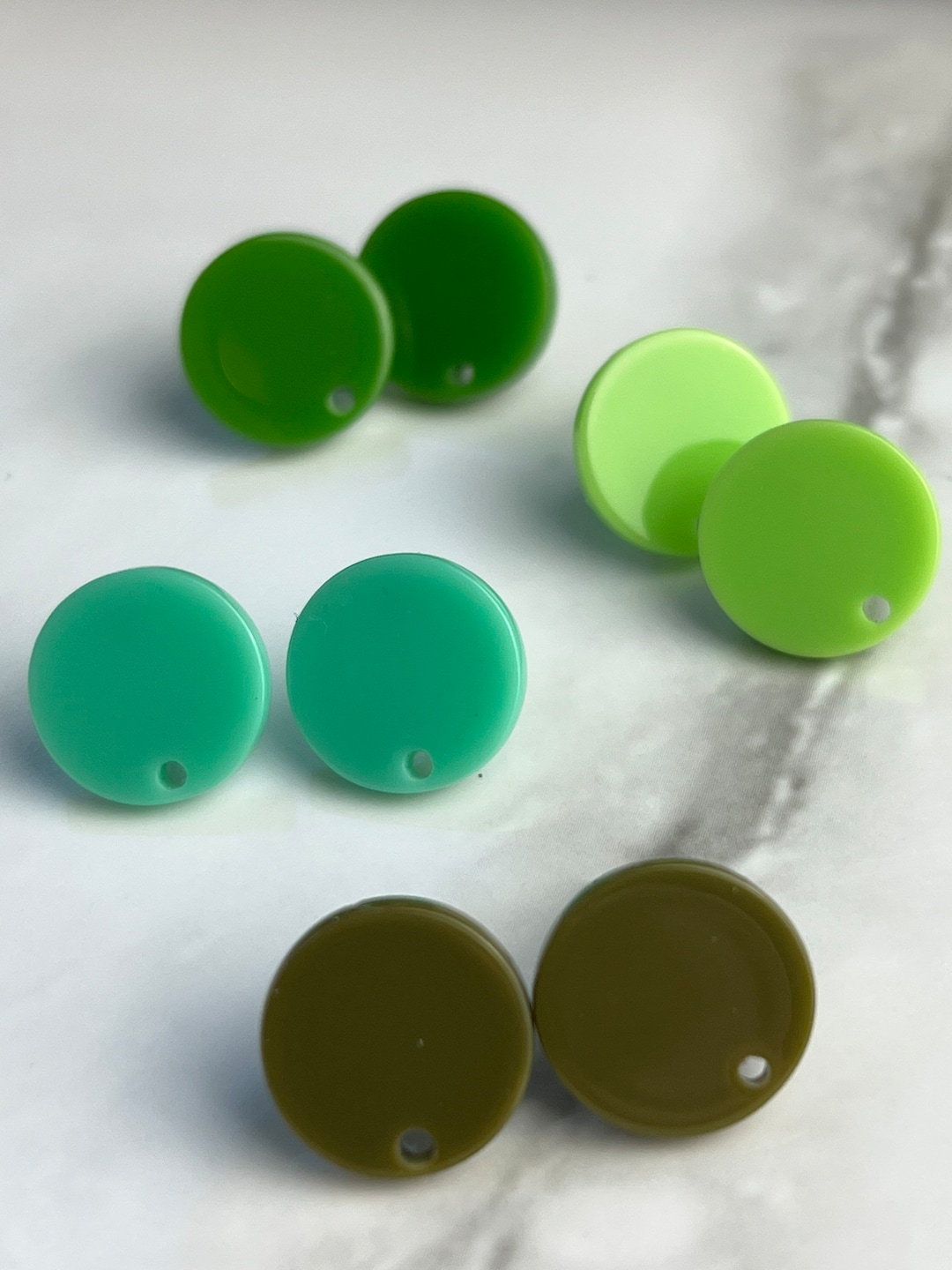 12 Acrylic 14mm Round Circle Stud Post Solid Color Green - Etsy
