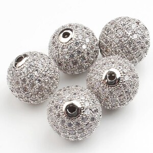 Lot of 5 CZ Beads CHOOSE COLOR Round Ball Brass Metal Micro Pave ...