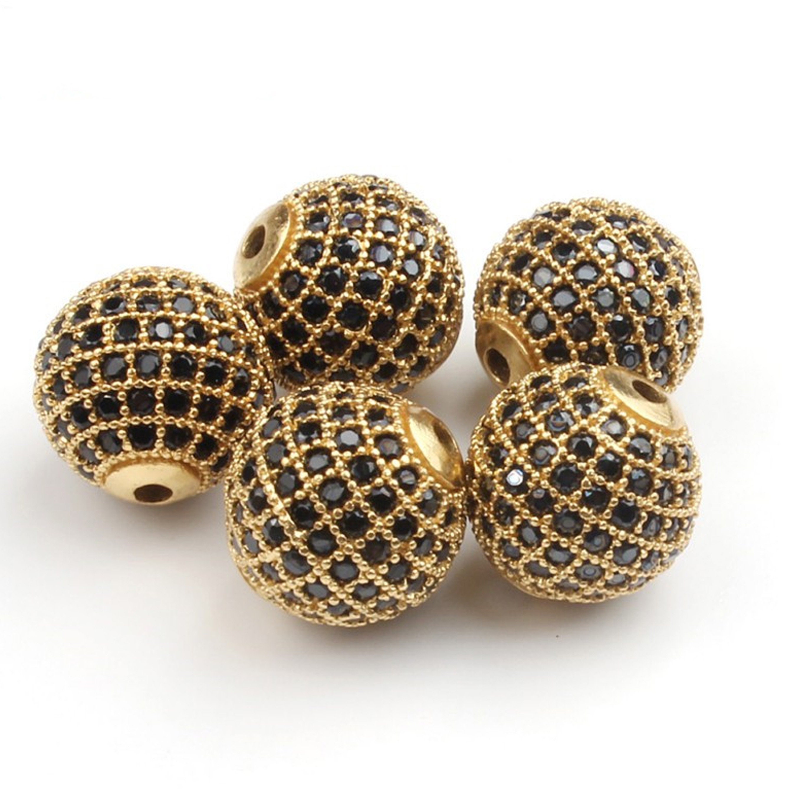 Lot of 5 CZ Beads CHOOSE COLOR Round Ball Brass Metal Micro - Etsy