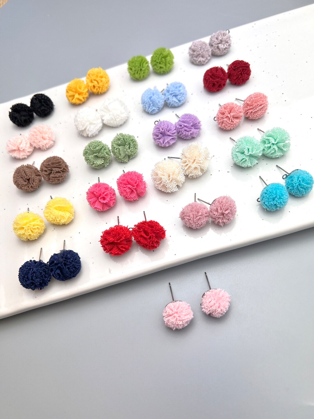 2/6/12 Pieces - Lots of Colors! 10mm Lace Lacey Pom Pom Style Stainless ...