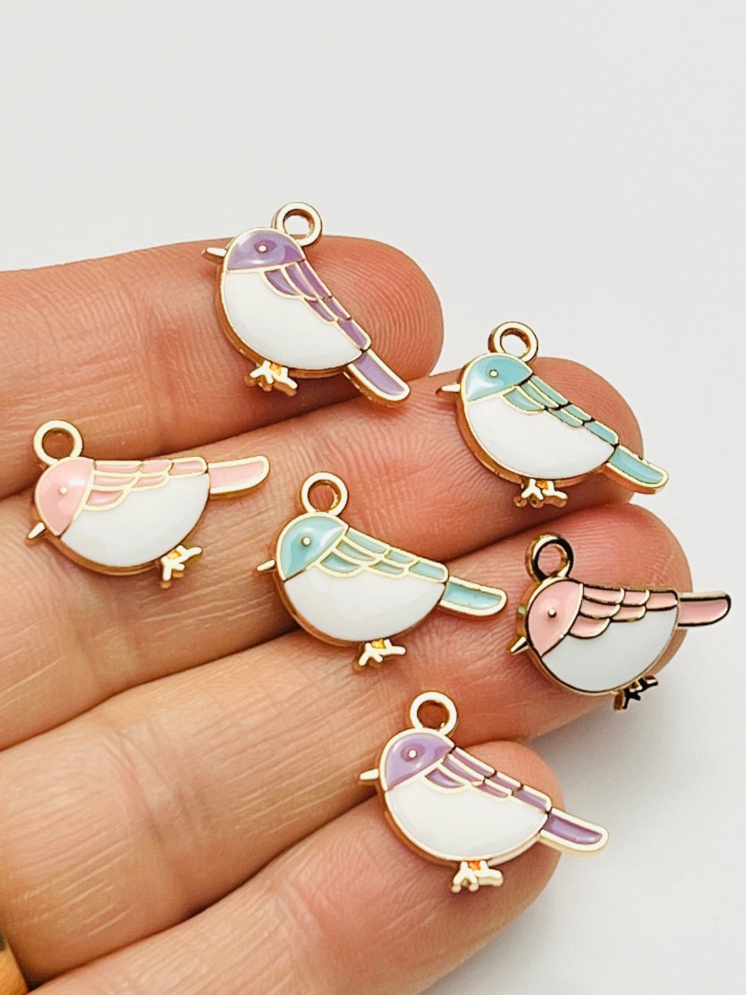 12 Pieces Red Enamel Bird Birds Charms With Connector Jewelry Making ...