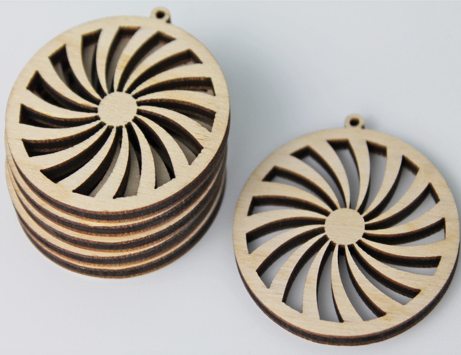 BULK (12pc to 100pc) Unfinished Wood Pinwheel Psychedelic Twirl Circle ...