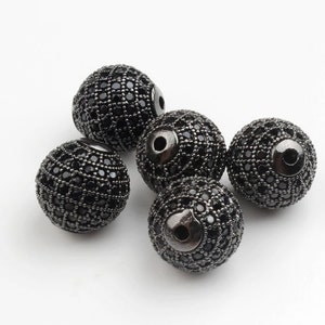 Lot of 5 CZ Beads CHOOSE COLOR Round Ball Brass Metal Micro Pave ...