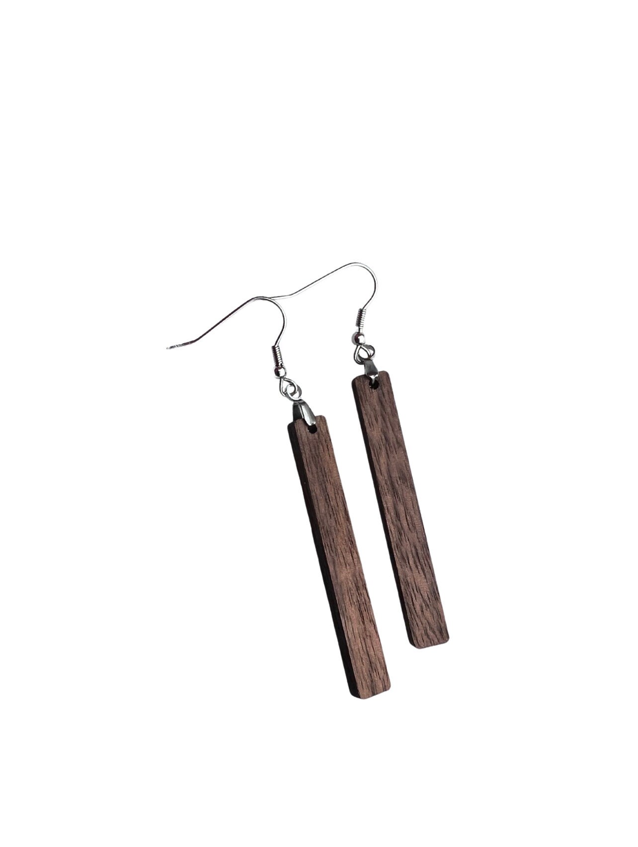 Handmade Walnut Wood Wooden Bar Rectangle Matchstick Earrings Pair - Etsy