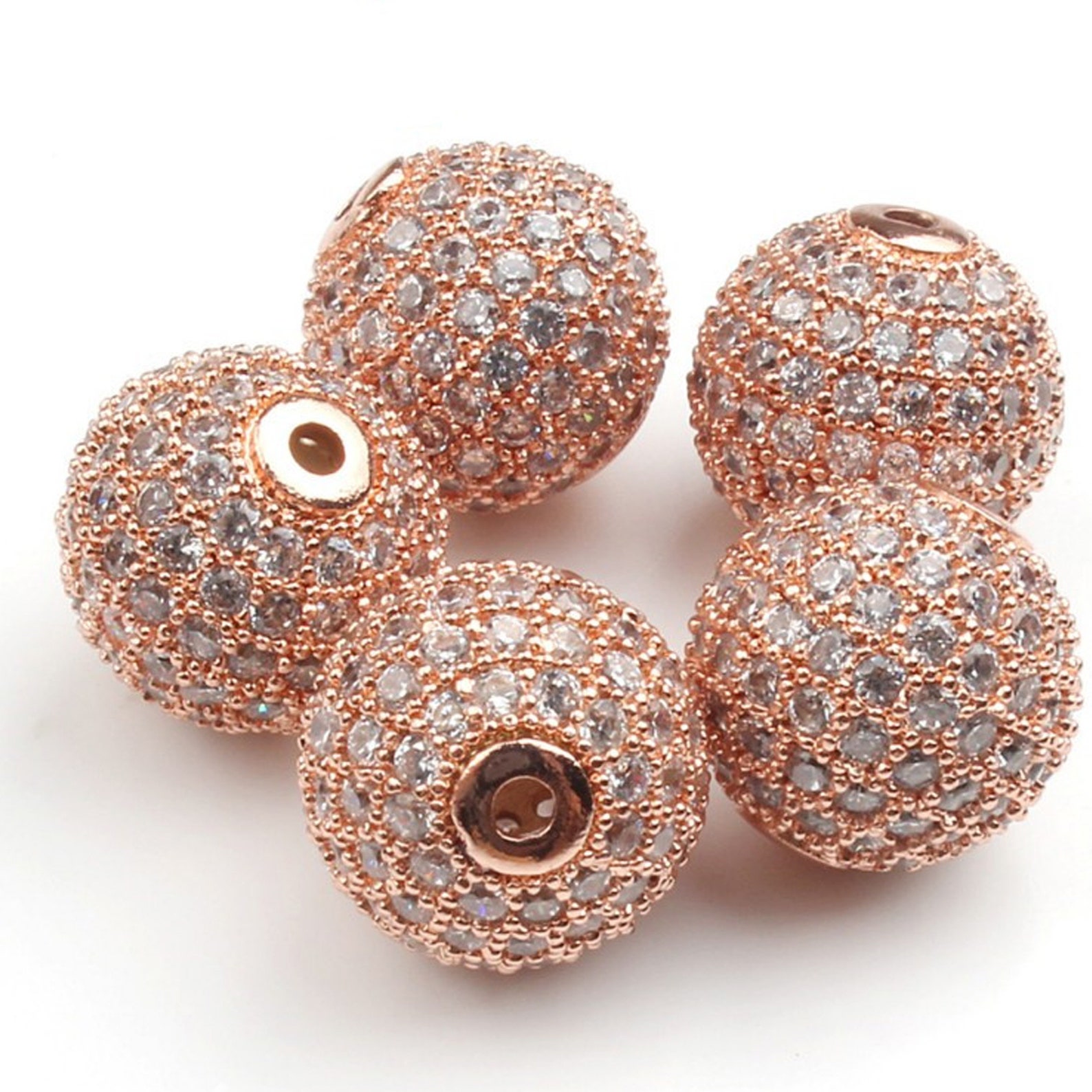 Lot of 5 CZ Beads CHOOSE COLOR Round Ball Brass Metal Micro - Etsy