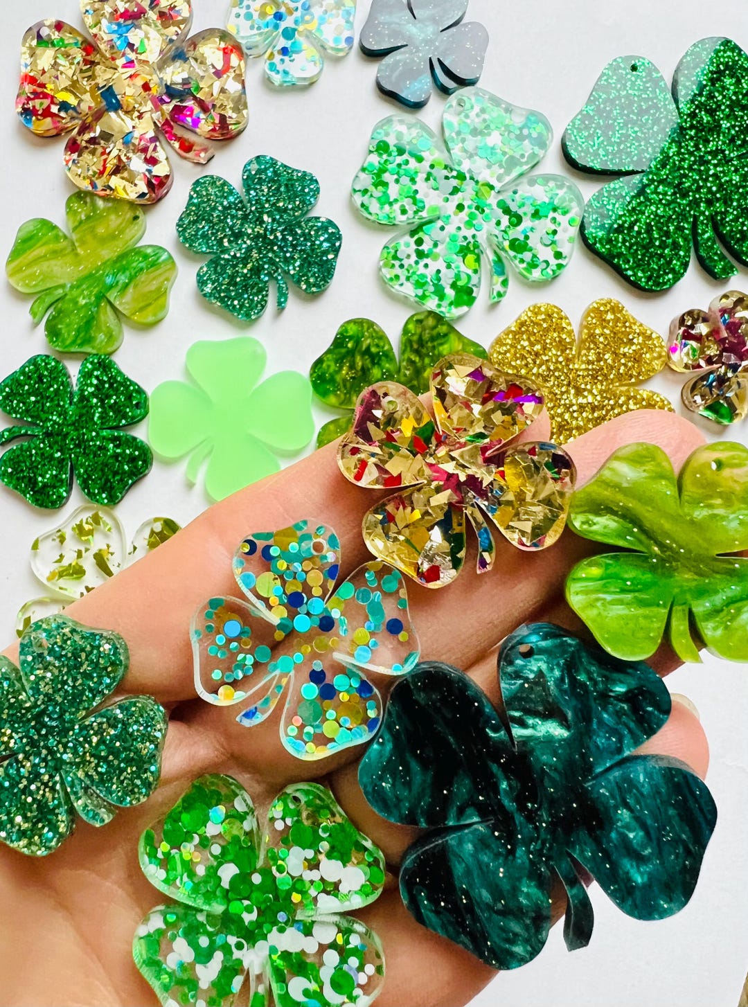 Grab Bag 12 Pairs Glitter Shamrock Clover Acrylic Earring Blanks, St ...