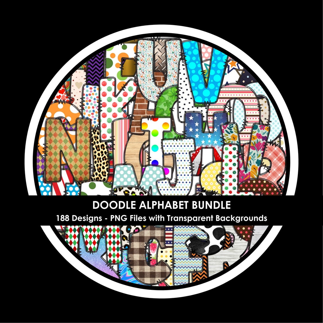DOODLE ALPHABET BUNDLE 188 Designs Png Files Transparent Background - Etsy