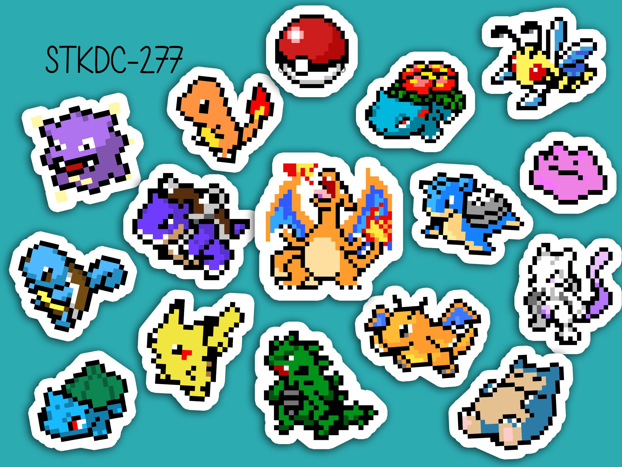 Pixel Art Pokemon Sticker Set x16 Waterproof Vinyl Decal | Etsy