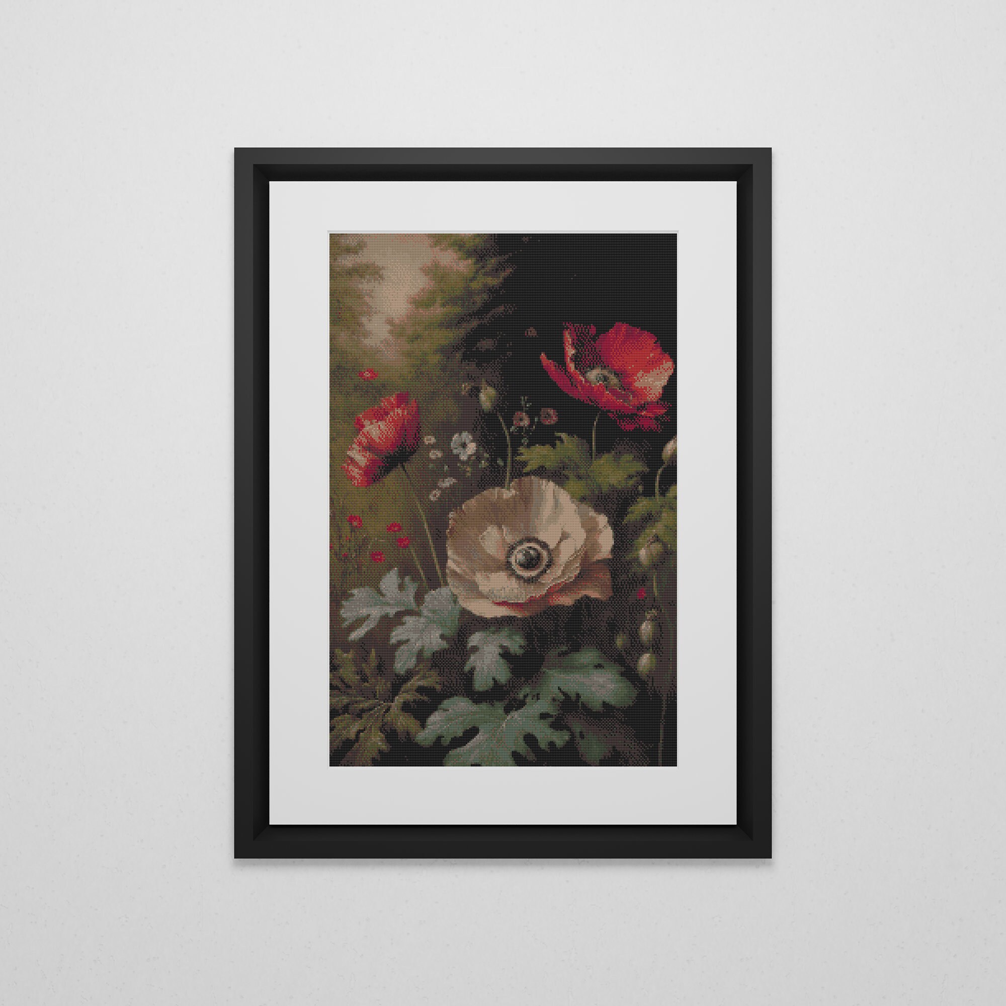 Vintage Poppy Floral Cross Stitch Pattern Flower Cross Stitch Chart ...