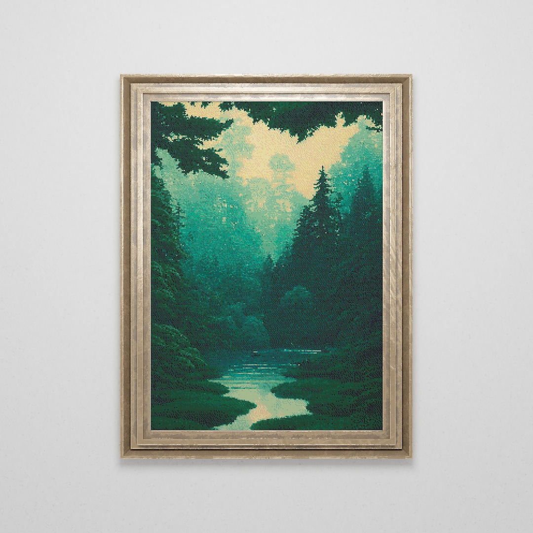 Dark Forest Cross Stitch Pattern | Landscape Cross Stitch Chart ...