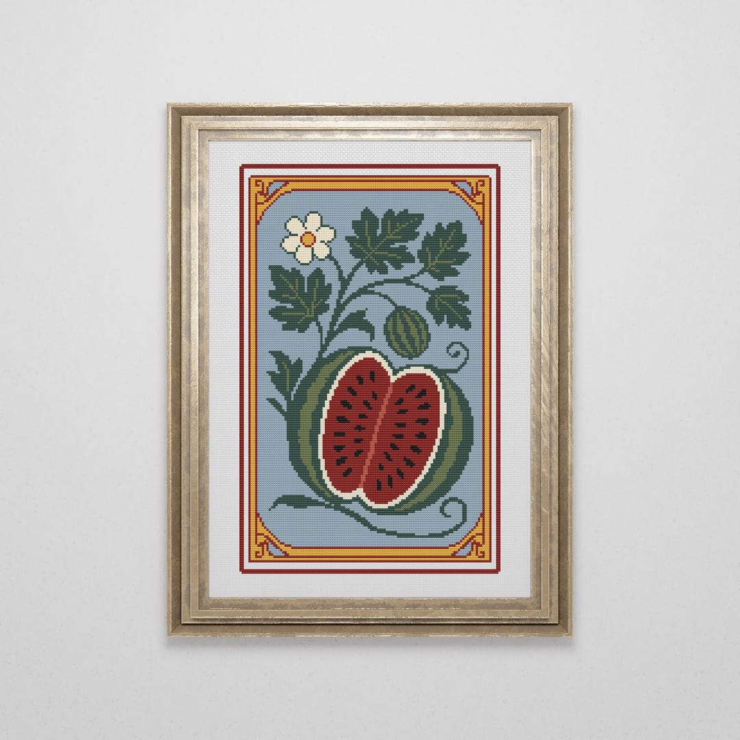 Art Nouveau Melon Cross Stitch Pattern | Summer Beginner Cross Stitch ...