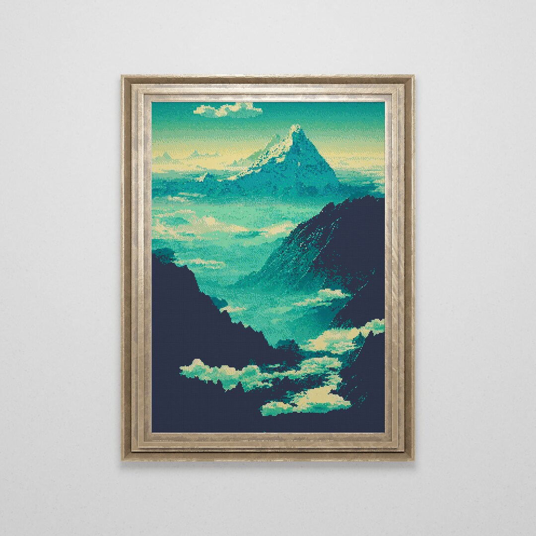Snowy Mountain Cross Stitch Pattern | Landscape Cross Stitch Chart ...