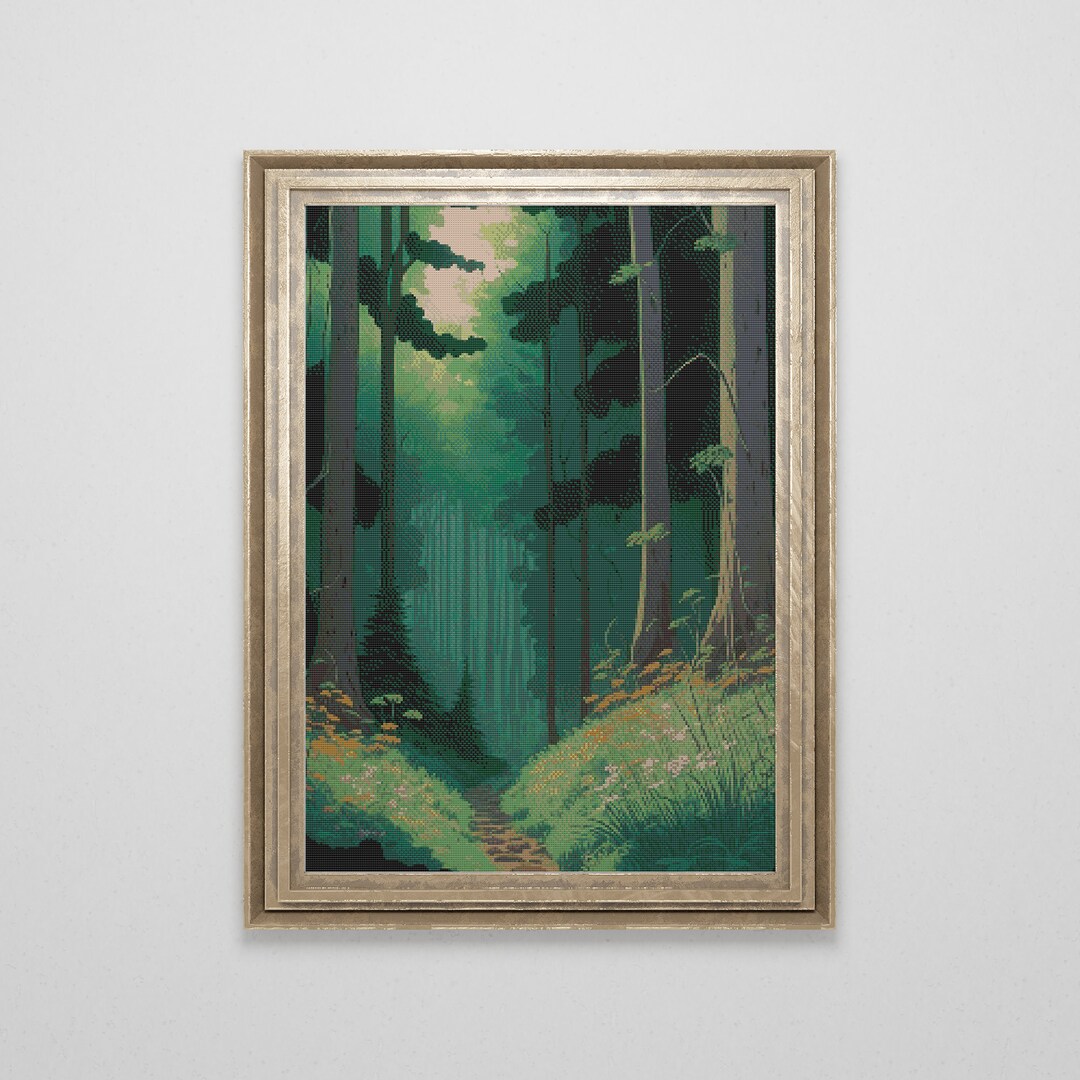 Serene Forest Cross Stitch Pattern | Landscape Cross Stitch Chart ...