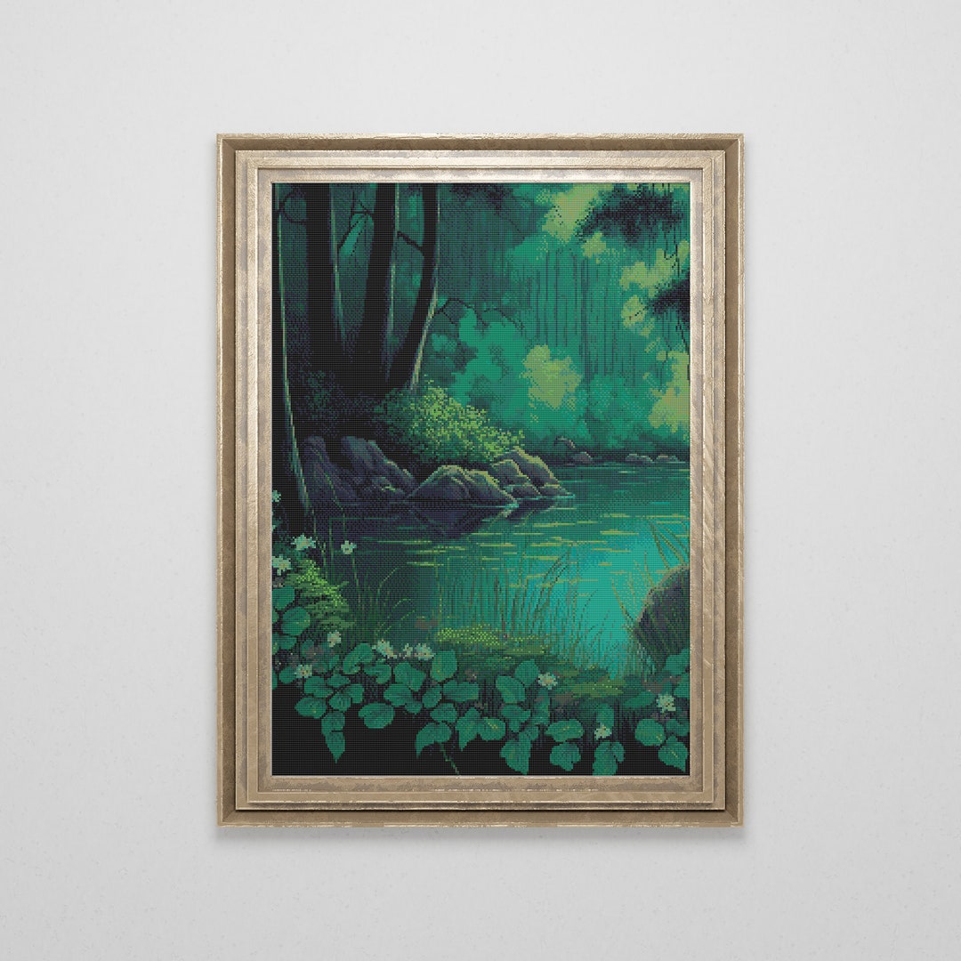 Forest Lake Cross Stitch Pattern | Landscape Cross Stitch Chart ...