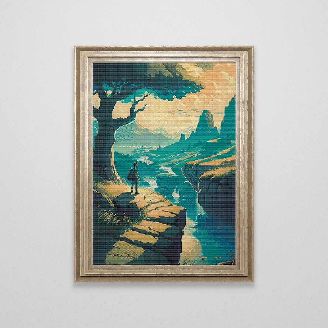 Zelda Inspired Cross Stitch Pattern | BOTW Landscape Cross Stitch ...