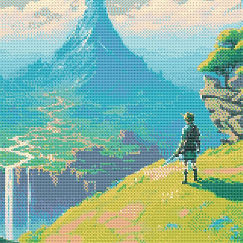 Zelda Inspired Cross Stitch Pattern | BOTW Landscape Cross Stitch ...