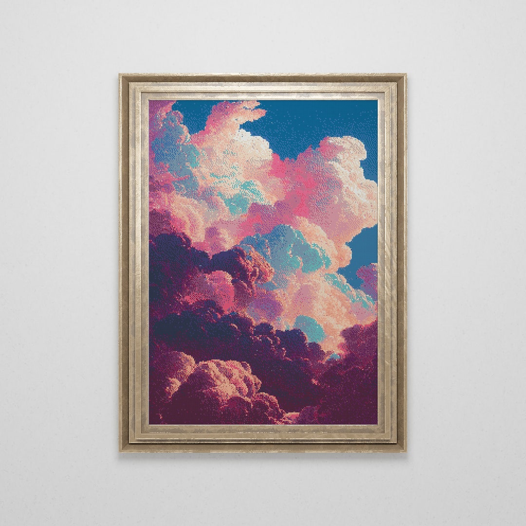 Fluffy Clouds Cross Stitch Pattern | Vintage Clouds Cross Stitch Chart ...