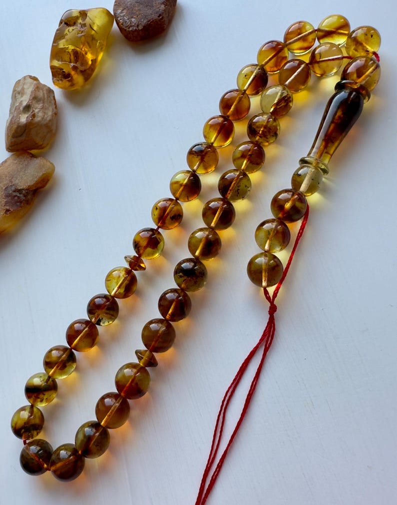 Natural Baltic Amber Islamic Prayer Rosary 14g. 9 Mm. Round 33 Beads ...
