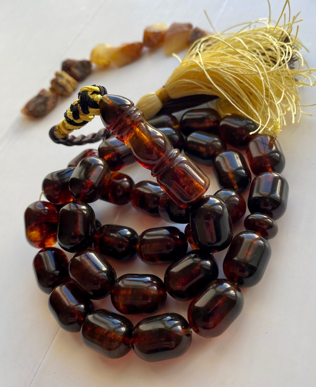 Natural Baltic Amber Cherry Color 73g. Islamic Prayer Rosary 33 Barrel ...