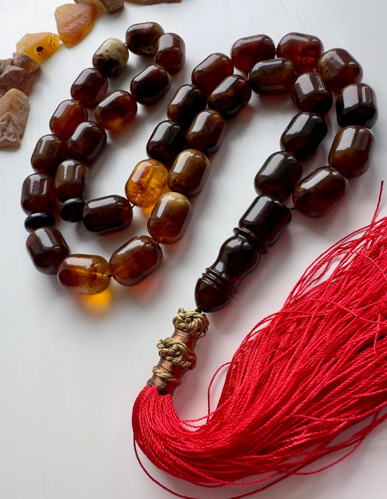 Antique Baltic Amber Rosary, Butterscotch Barrel Beads, Islamic Prayer ...
