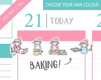 Brunette Girl Cooking Planner Stickers, Printed Stickers, Food Stickers ...