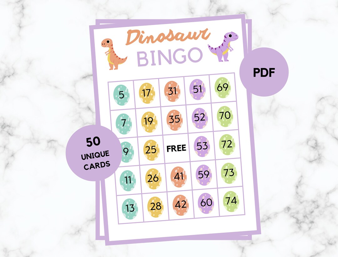 Dinosaur Bingo - 50 Dinosaur Bingo Cards - Dinosaur Party Game ...