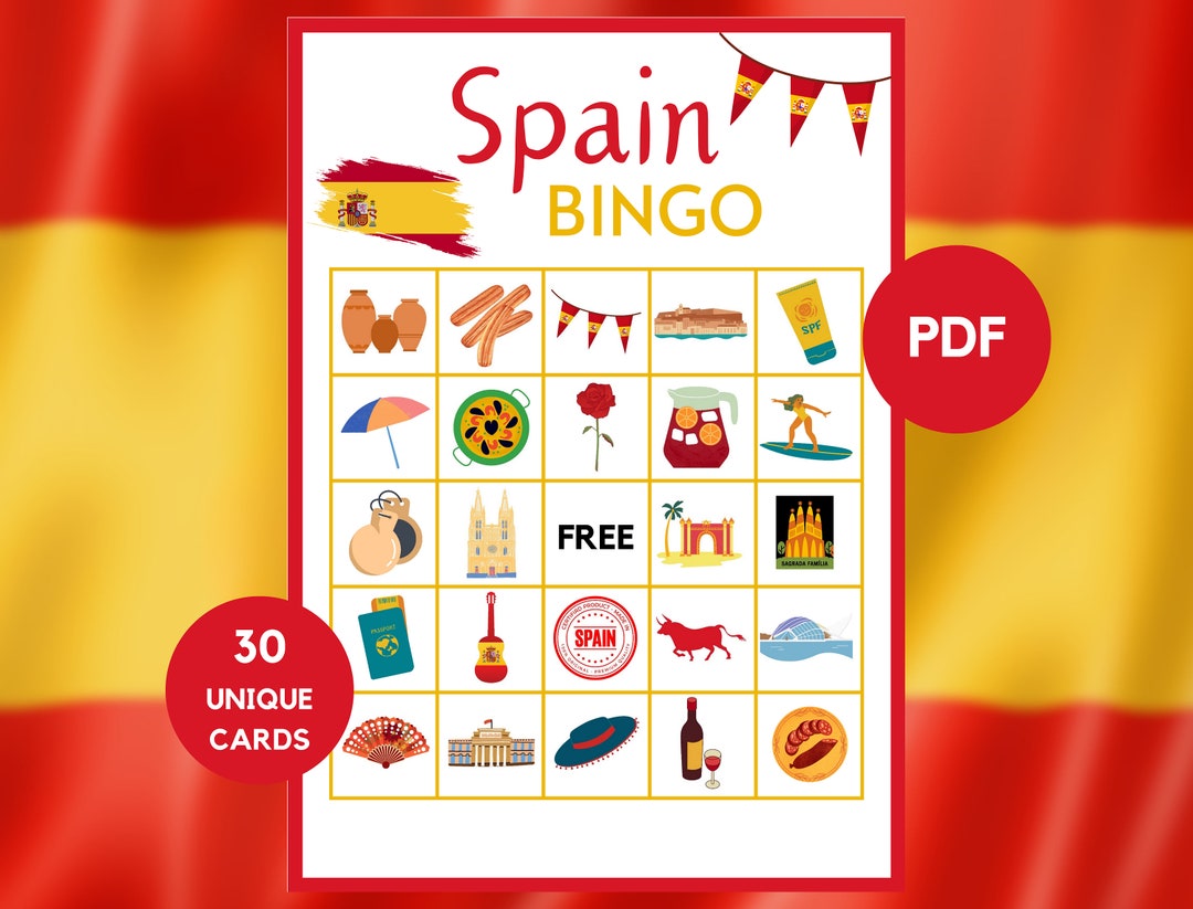 Spain Bingo - Travel Bingo - 30 Spain Bingo Cards - Spain Party Game ...