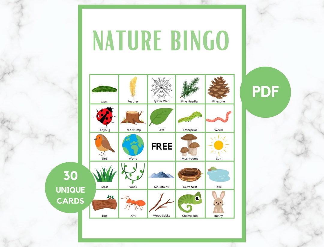 Nature Bingo - 30 Nature Bingo Cards - Nature Party Game - Nature Hike ...