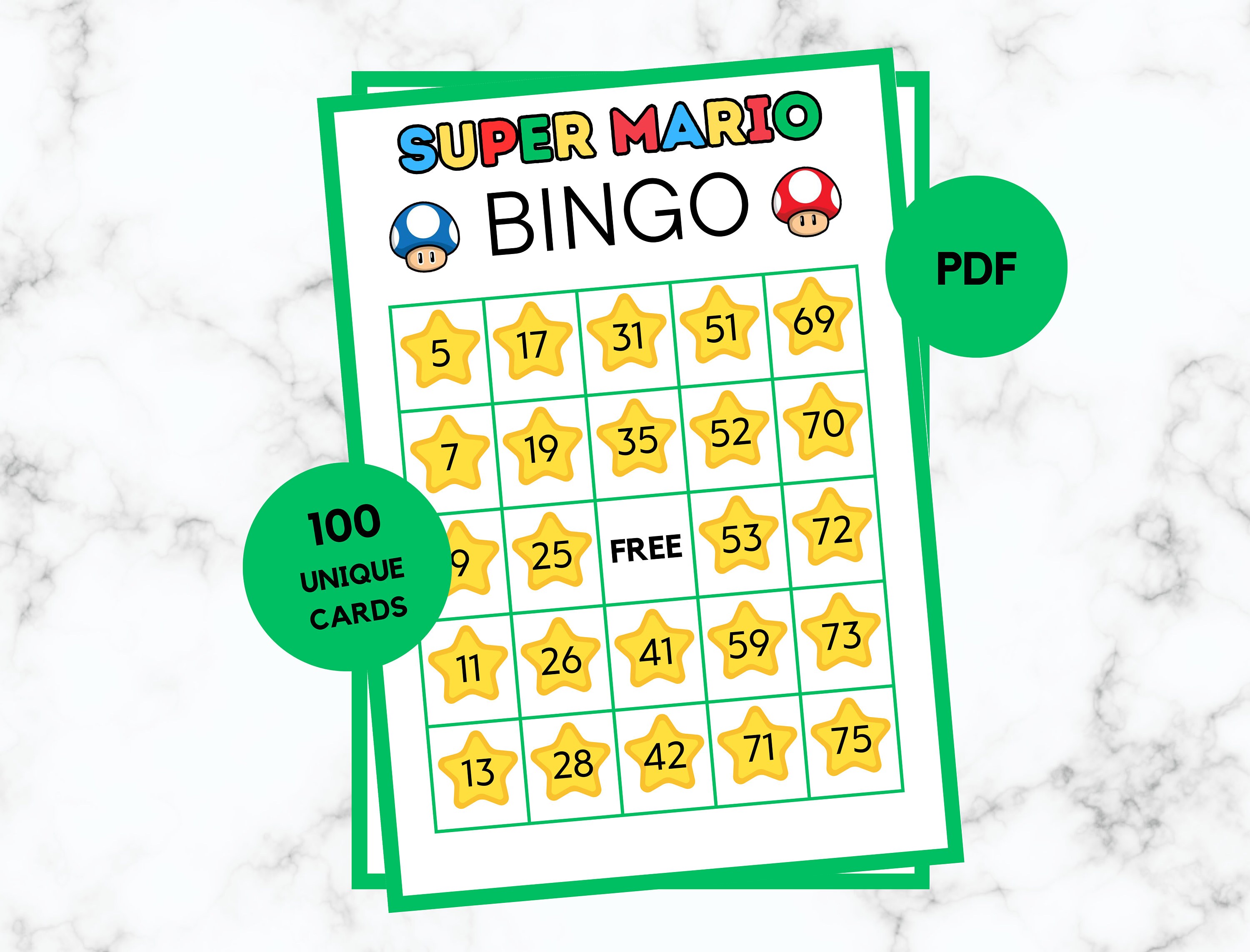Super Mario Bingo 100 Super Mario Bingo Cards Super Mario Party Game ...