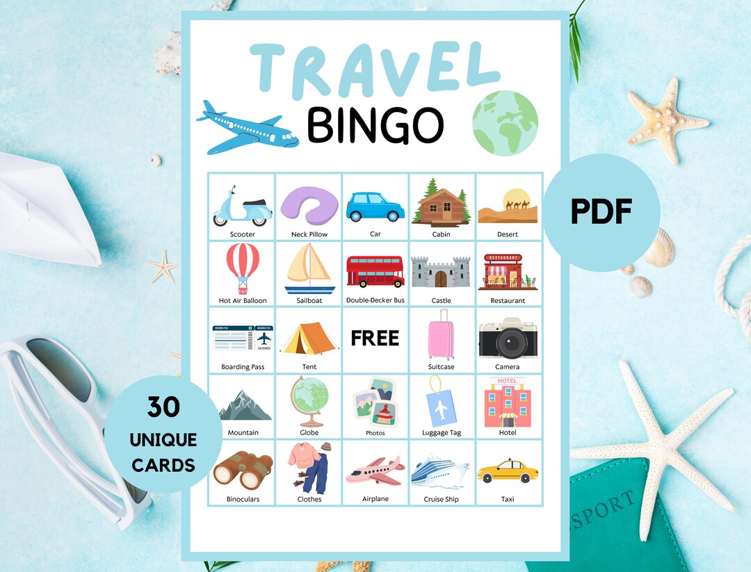 Travel Bingo - 30 Travel Bingo Cards - Travel Party Game - Travel ...