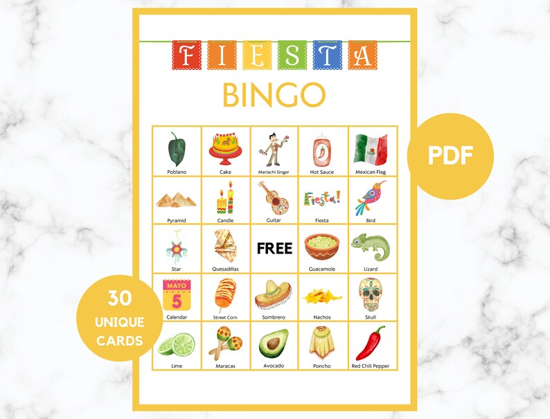 Fiesta Bingo Fiesta Activity for Kids 30 Fiesta Bingo Cards Fiesta Game ...