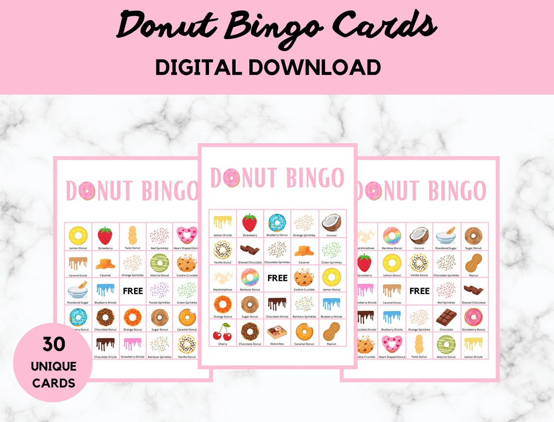 Donut Bingo - Donut Party Activity- 30 Donut Bingo Cards - Donut Party ...
