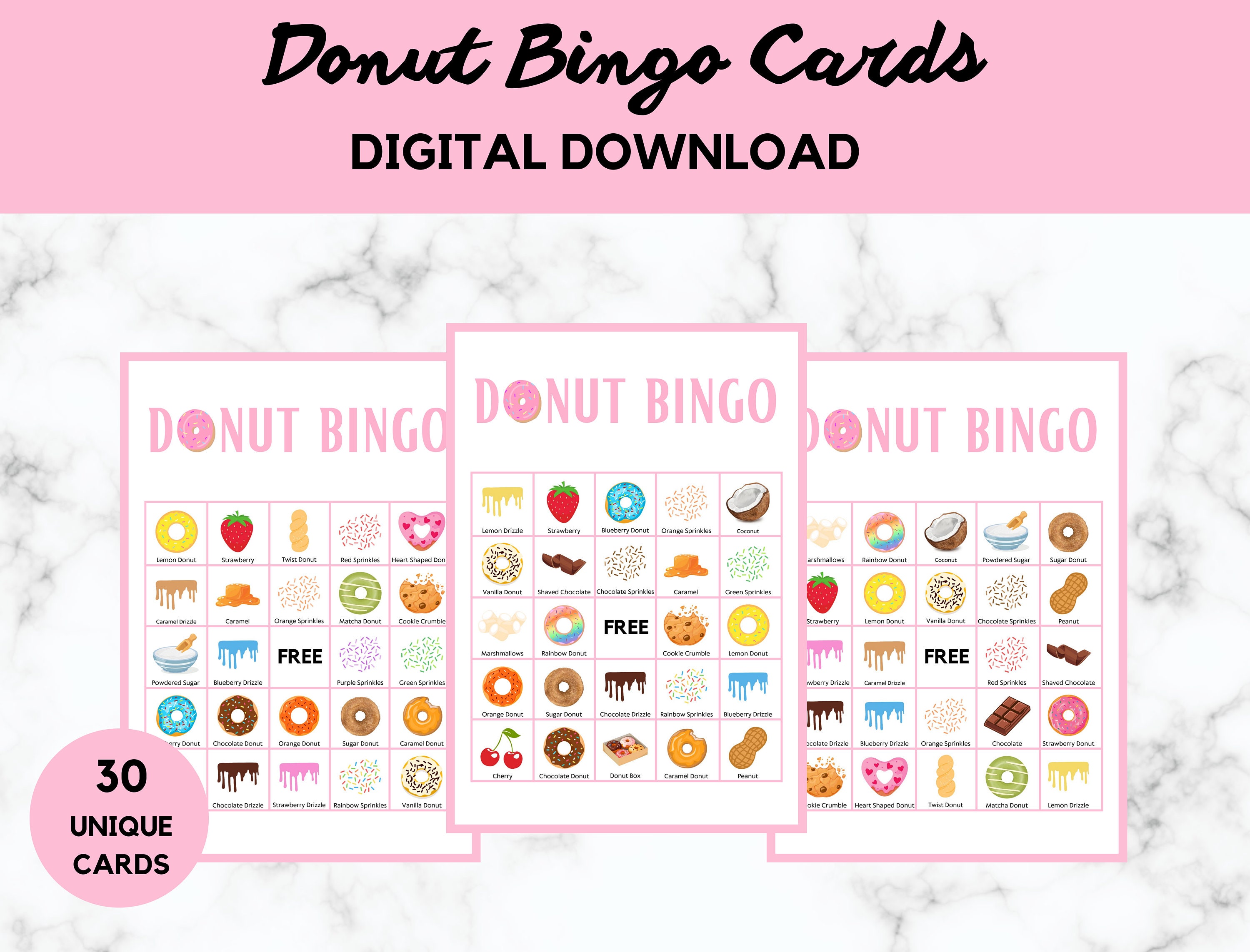 Donut Bingo - Donut Party Activity- 30 Donut Bingo Cards - Donut Party ...