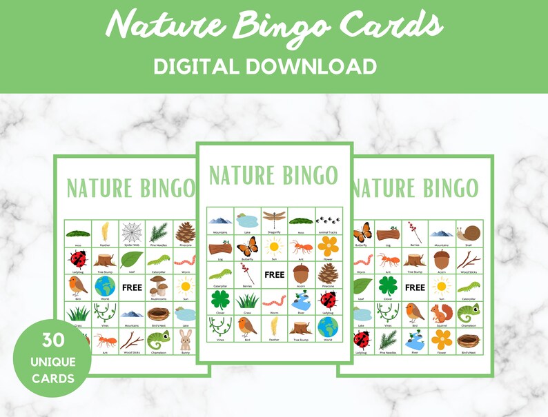 Nature Bingo - 30 Nature Bingo Cards - Nature Party Game - Nature Hike ...