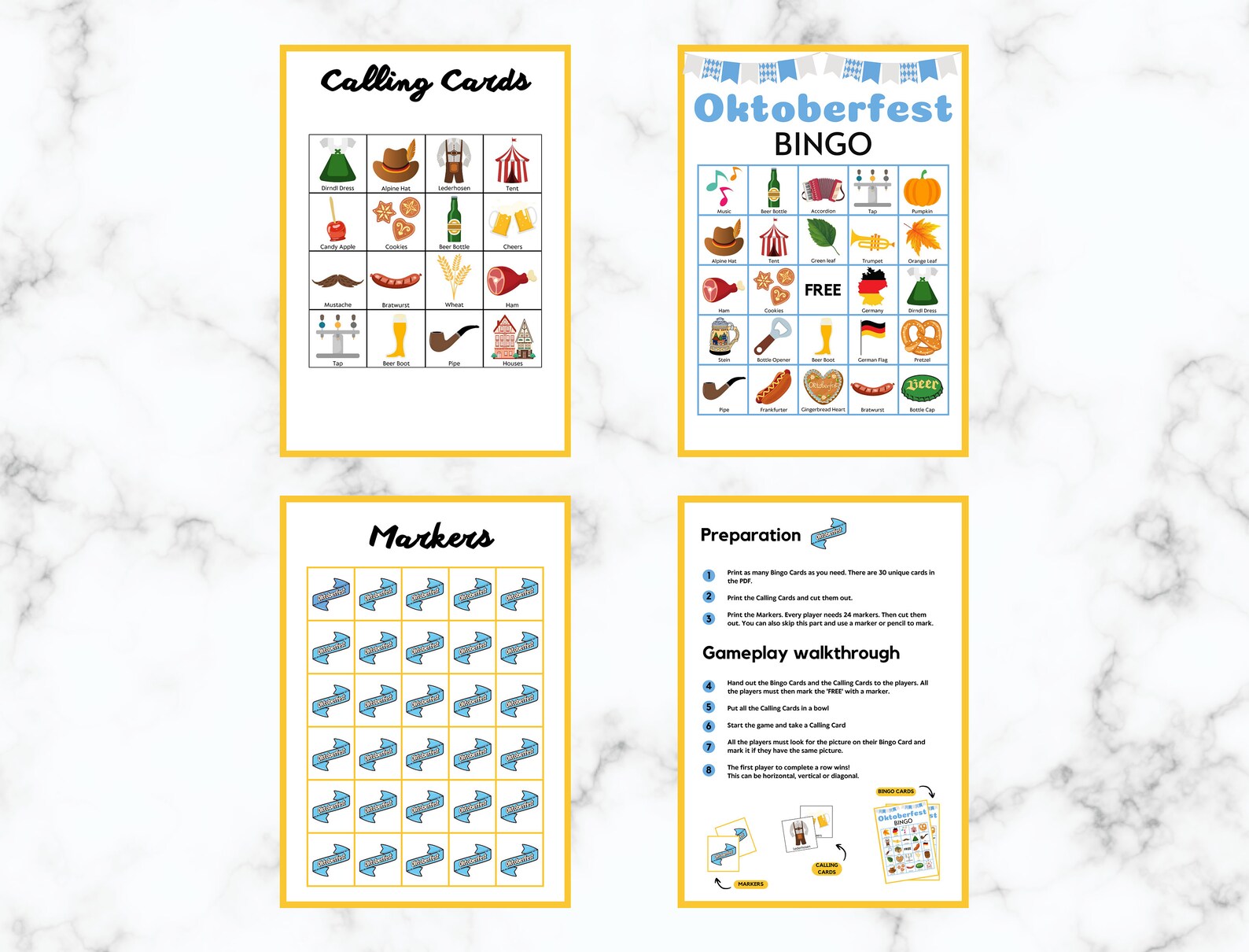 Oktoberfest Bingo - Germany Bingo - 30 Oktoberfest Bingo Cards ...