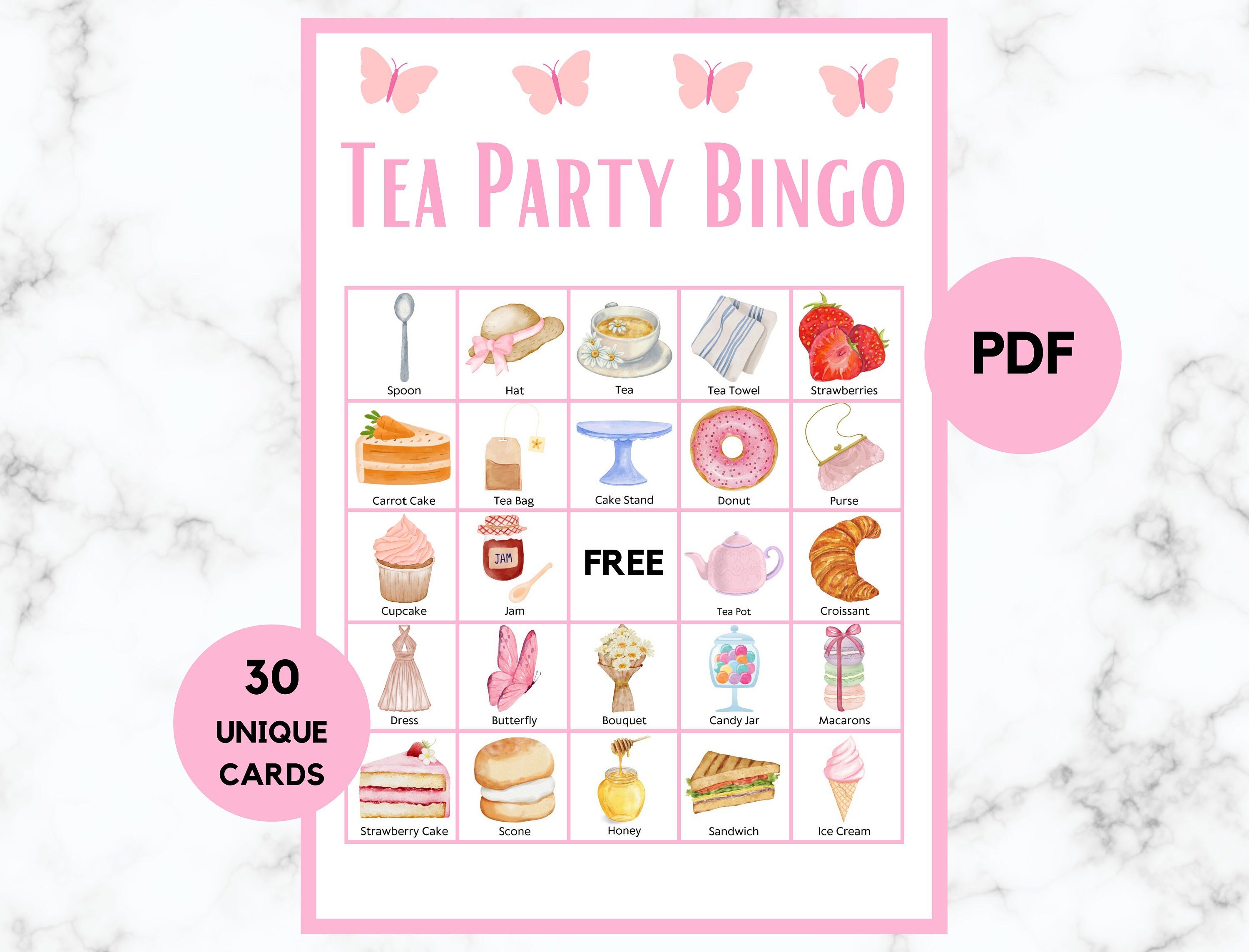Tea Party Bingo High Tea Bingo 30 Tea Party Bingo Cards Tea Party Game ...