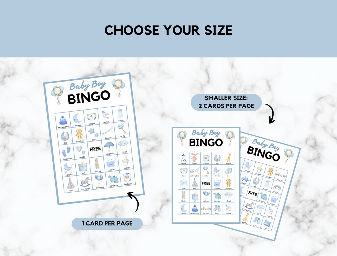 Baby Boy Bingo - 30 Baby Boy Bingo Cards - Baby Boy Party Game - Baby ...