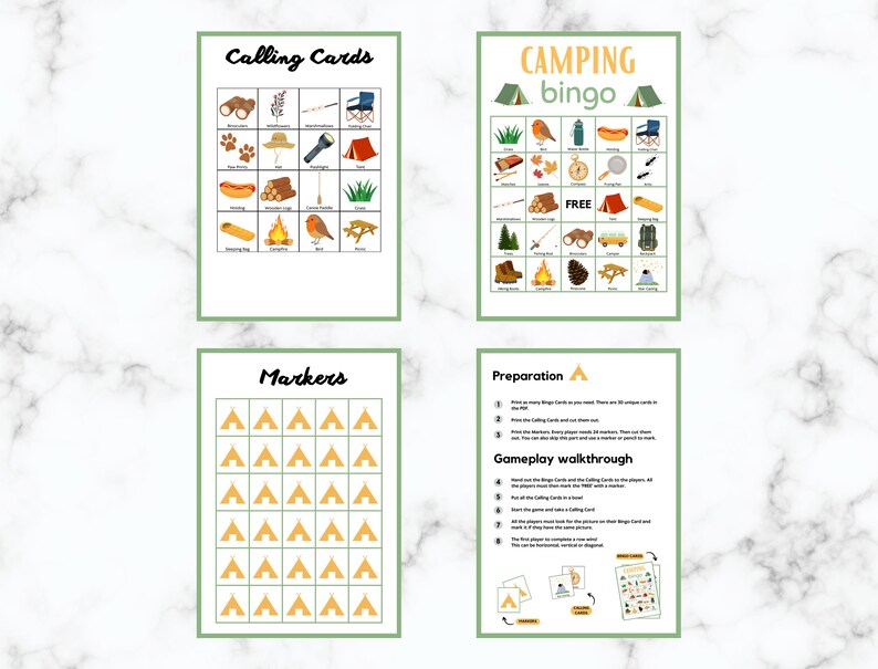 Camping Bingo Campground Activity 30 Camping Bingo Cards Camping Game ...