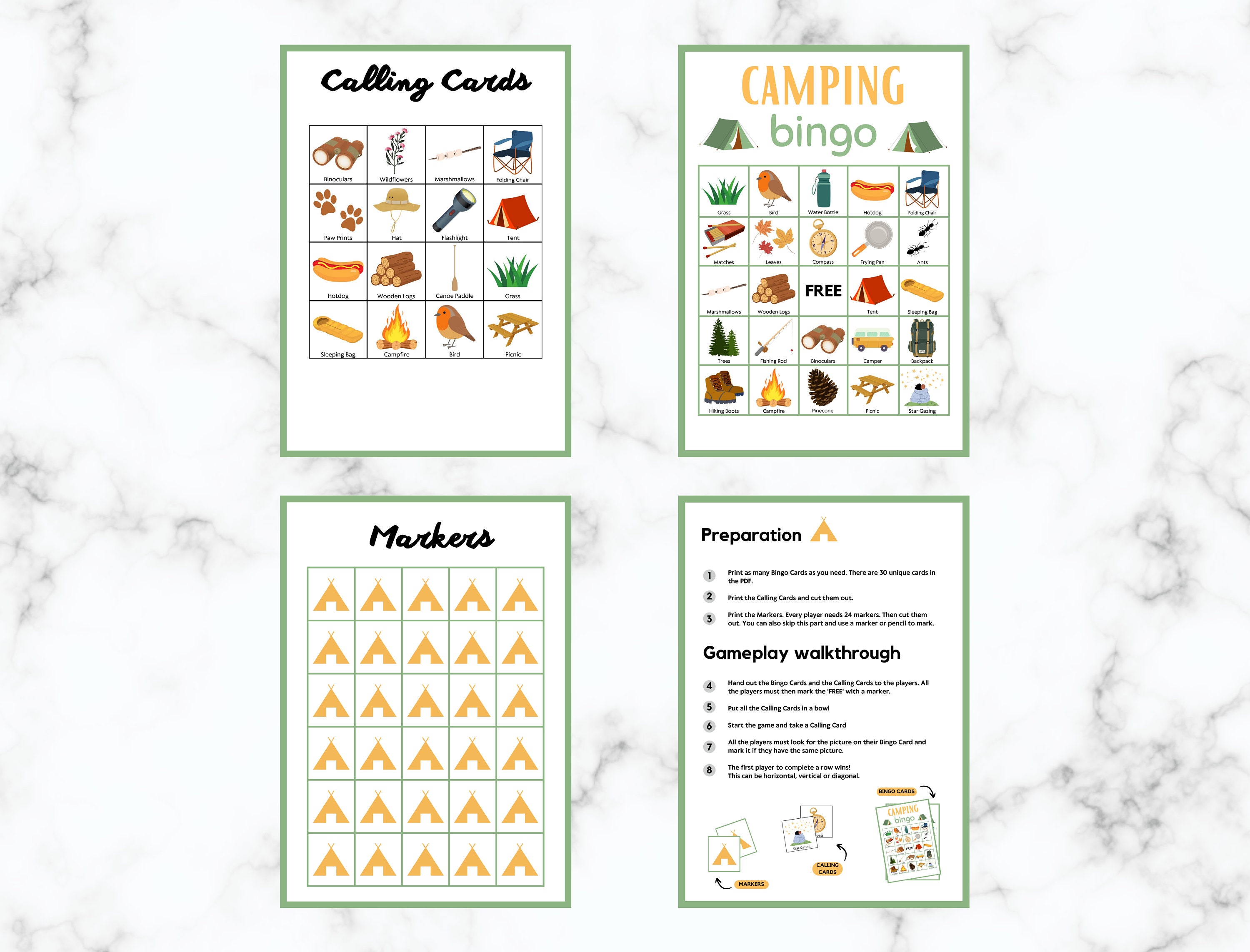 Camping Bingo Campground Activity 30 Camping Bingo Cards Camping Game ...
