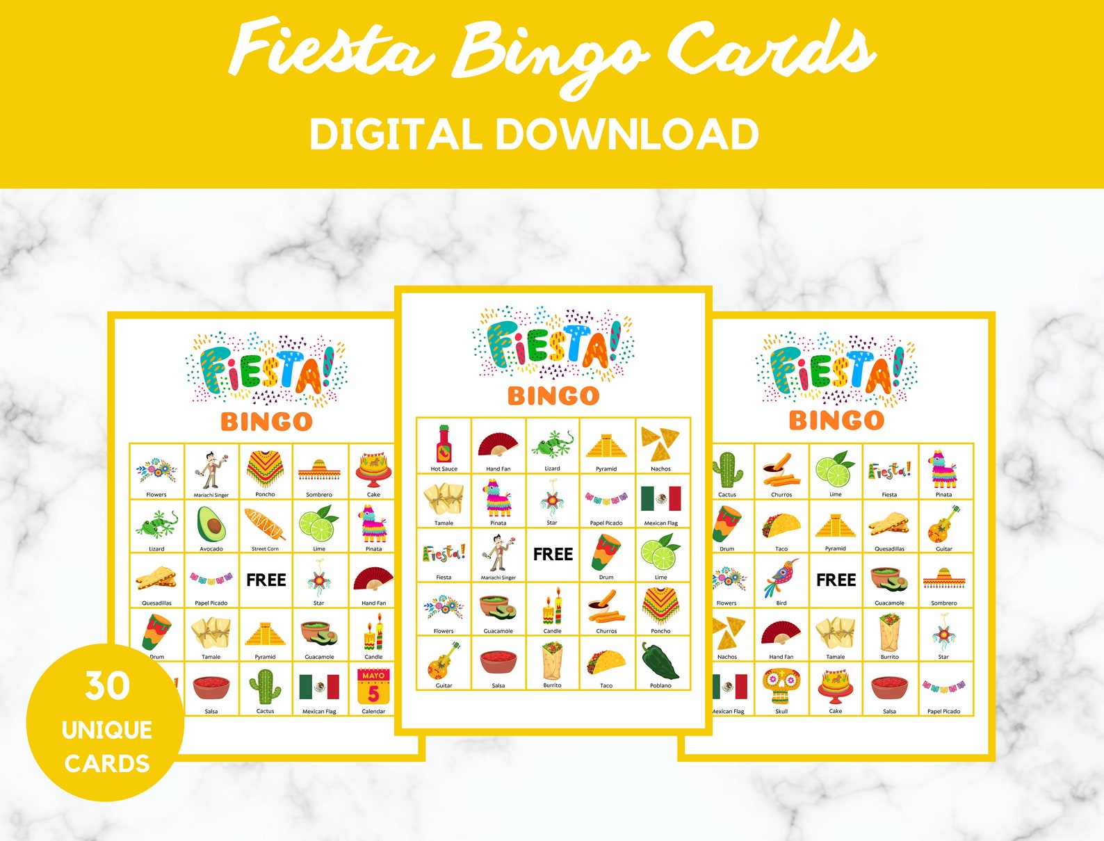 Fiesta Bingo Fiesta Activity for Kids 30 Fiesta Bingo Cards Fiesta Game Cinco De Mayo Bingo ...