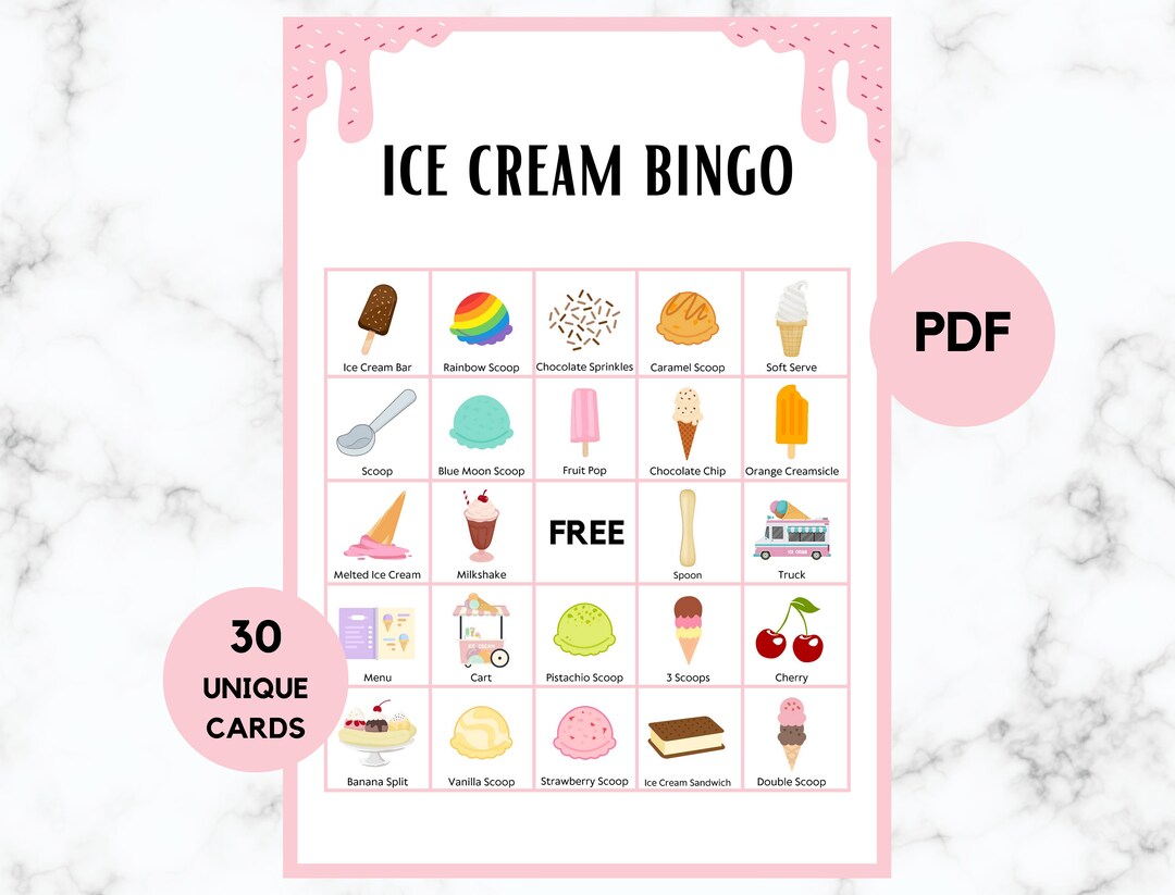 Ice Cream Bingo - Ice Cream Activity- 30 Printable Ice Cream Bingo ...