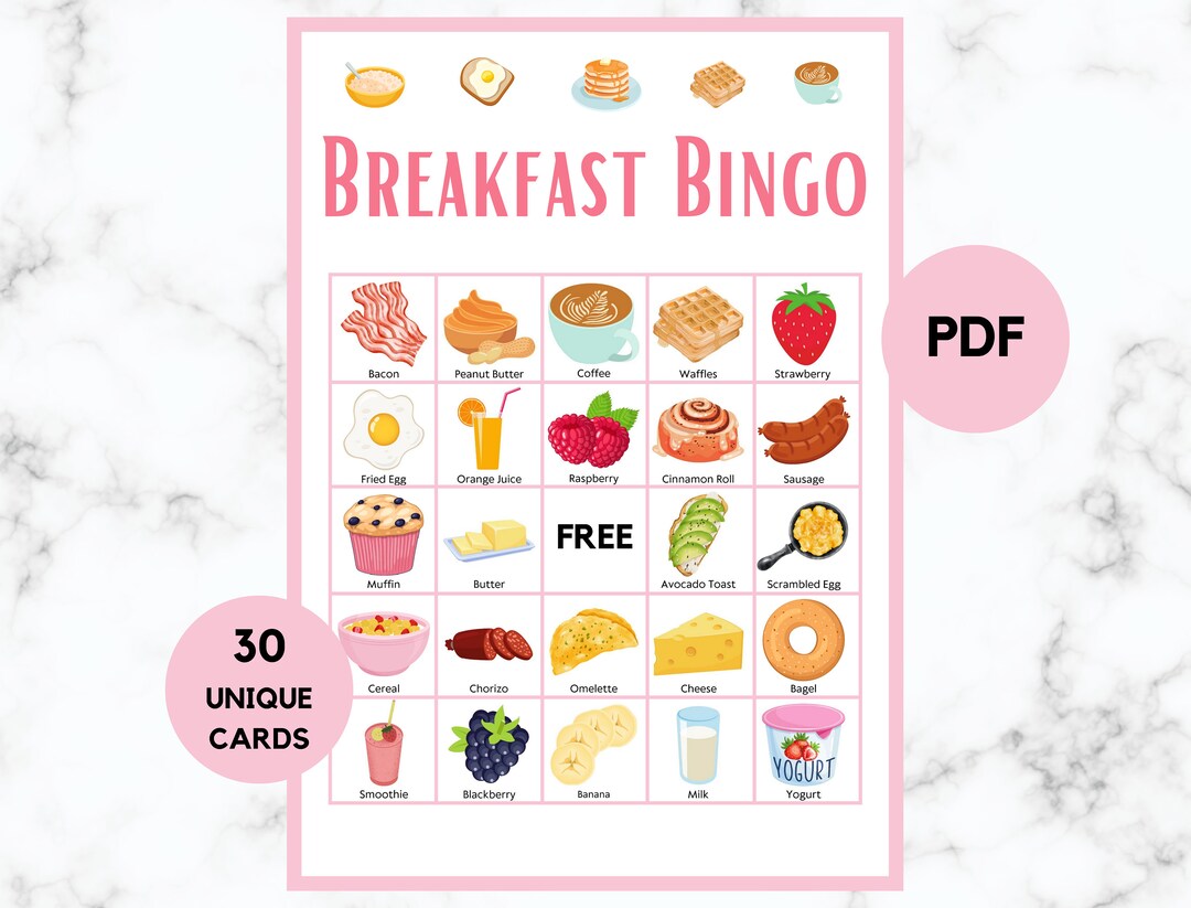 Breakfast Bingo Breakfast Activity 30 Breakfast Bingo Cards Breakfast ...