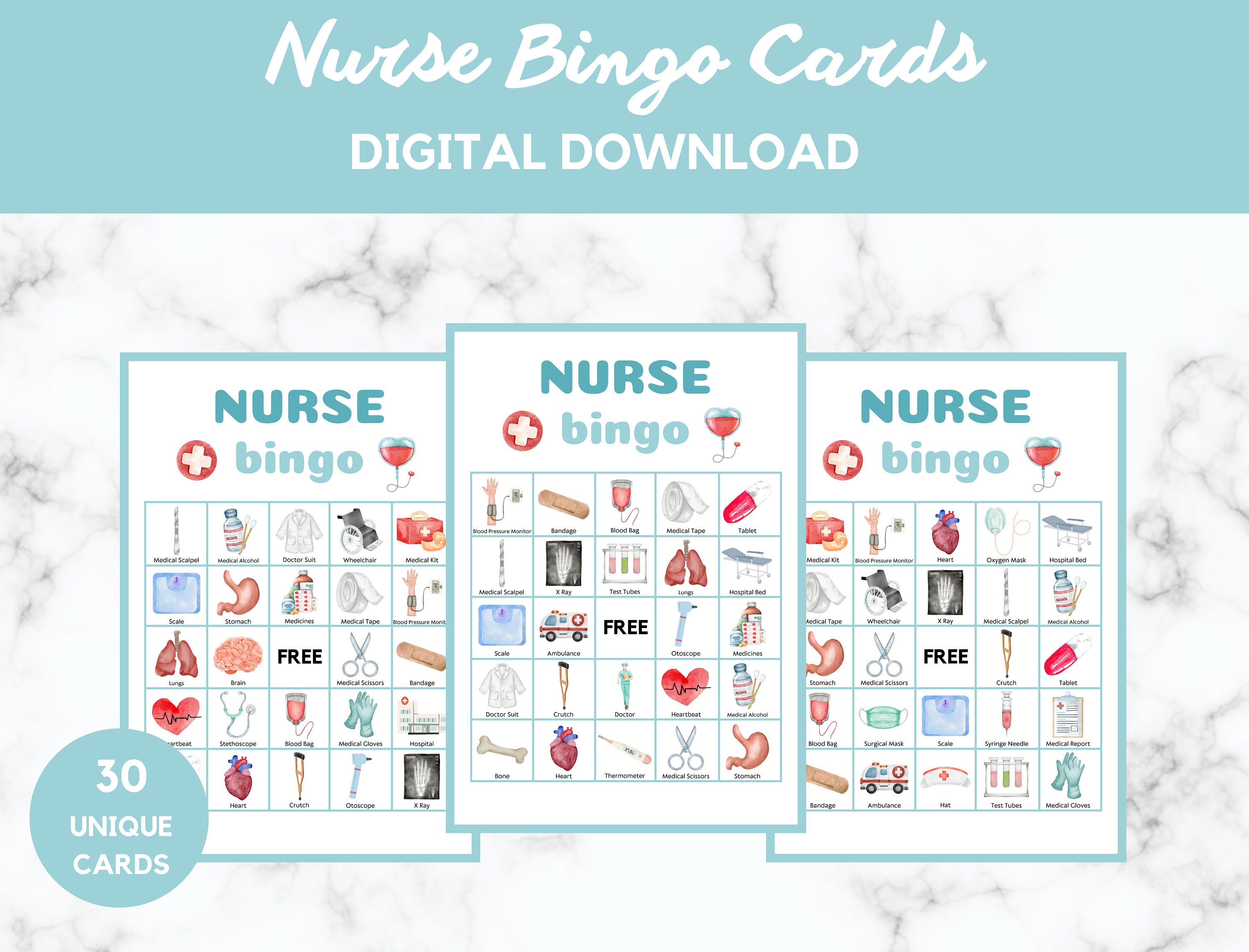 Nurse Bingo Doctor Bingo 30 Nurse Bingo Cards Medical Bingo Nurse ...