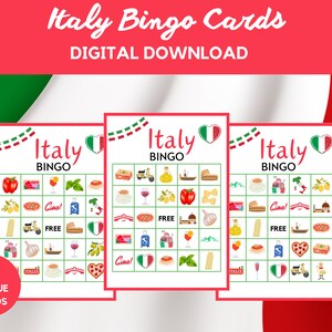 Italy Bingo - Travel Bingo - 30 Italy Bingo Cards - Italy Party Game ...