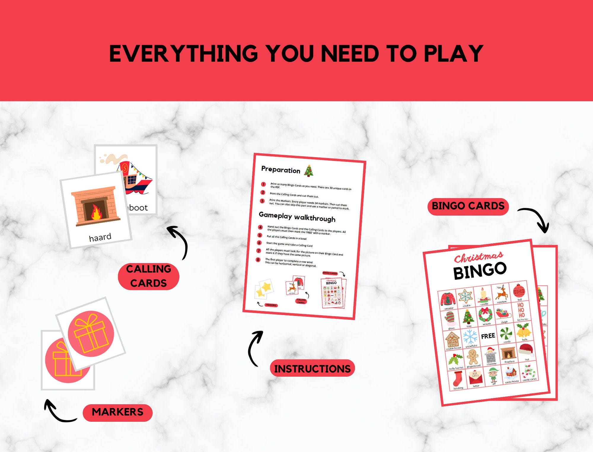 Christmas Bingo 30 Christmas Bingo Cards Christmas Party Game Christmas ...